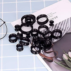 2g-1" 10Pairs Black Silicone Plugs Kit Ear Skins Gauges Soft Ear Expander Tunnels Stretching Set 6-25mm