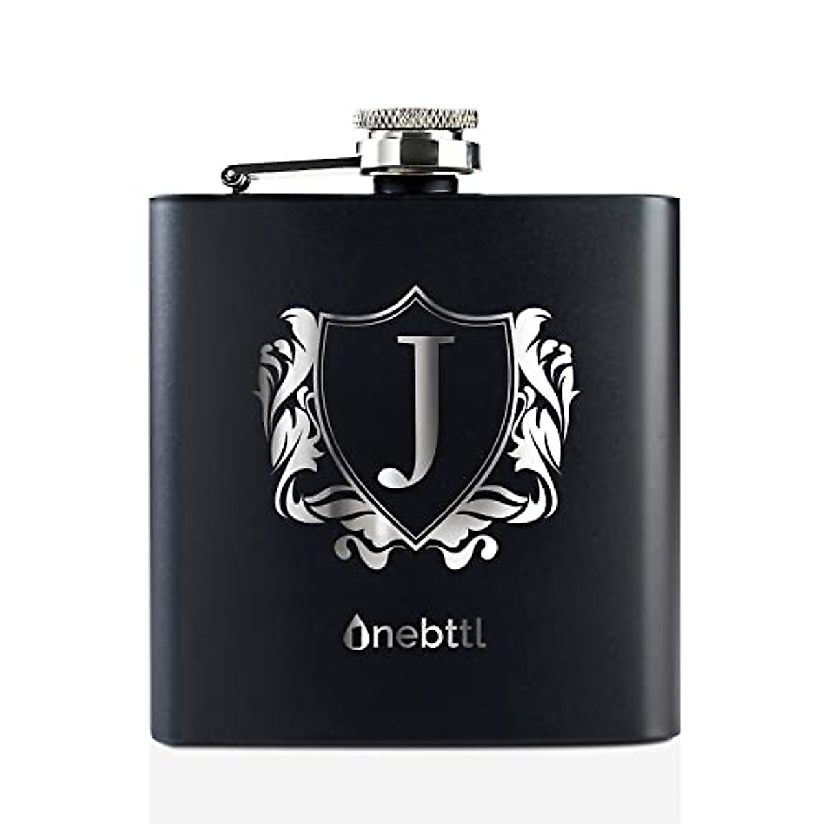 Hip Flask with Initials, Monogrammed Stainless Steel Flask 6oz for Men Women, Funny Personalized Gift Flask for Dad, Groomsmen, Grandpa, Uncle, Boss for Birthday, Father's Day, Boss Day, Christmas - J