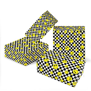 littkeef cliaet Smiley Pattern Wrapping Paper, 12 Sheets, Plaid Yellow, Coated Paper, 20'' x 27'', Multi-Occasion