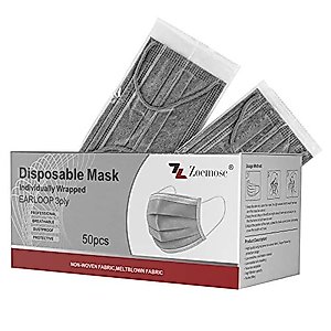 Disposable Face Masks 3-Ply Individually Wrapped for Home, School, Office and Outdoors (50 PCS,Gray)