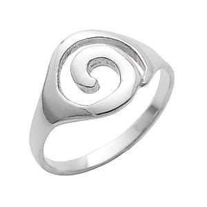 Silverly Women's 925 Sterling Silver Simple Open Circular Swirl Round Spiral Curl Band Ring