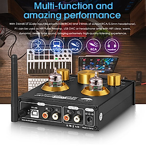 Douk Audio P1 Vacuum Tube Bluetooth Preamplifier, GE5654 Audio Preamp, Hi-Fi Headphone Amp, Stereo Wireless Receiver with USB DAC & APTX-HD for Home Theater Amplifier/Active Speaker