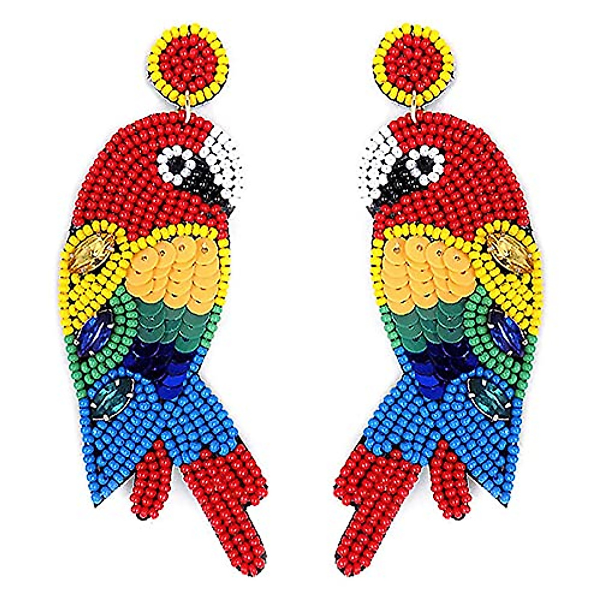 Emulily Beaded Colorful Parrot Post Earrings Handmade Parrot Earrings