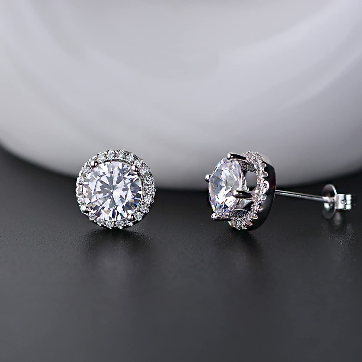 Sterling Silver Diamond Earrings for Women,Classic Round Cut 3 Carat/Pair (7mm) Lab Simulation Diamond Stud Earrings Hypoallergenic Fine Jewelry for Her Birthday Christmas Gift