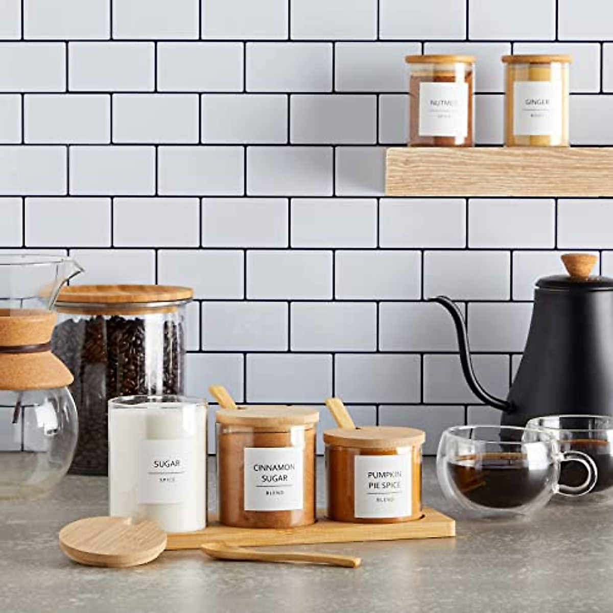 Talented Kitchen 184 Spice Labels Stickers, Preprinted White Spice Jar Labels for Herbs Seasonings, Spice Rack Pantry Organization, Minimalist Black Text + Numbers & Date (Water Resistant)