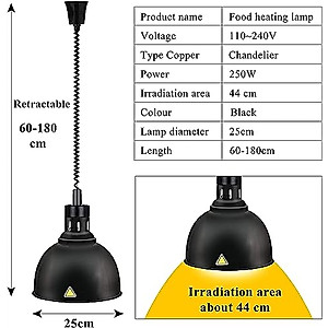 LINKANRUO Food Warmer Lamp Retractable Hanging Food Heat Lamp Warmer with Bulb 250W 25cm for Restaurant Heating Lamp Buffet Hanging Heat Lamps Lamps