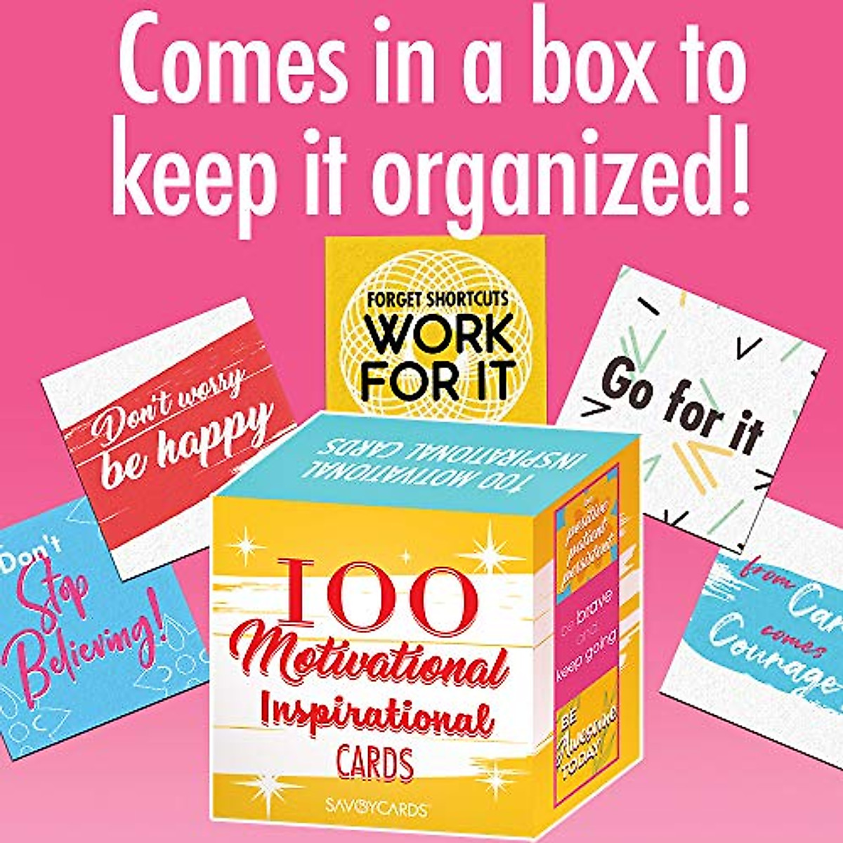 Savoychef 100 Inspirational Quote Cards - Motivational, Encouragement, Gratitude, and Self Care - 3"x3" Size