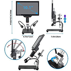 Soldering Microscope, 10.1-inch LCD Digital Microscope Coin Microscope, Compatible with Windows/OS/TV, Supports 1080P Video Record, HDMI Digital Microscope for Adults with Station, 32GB TF Card