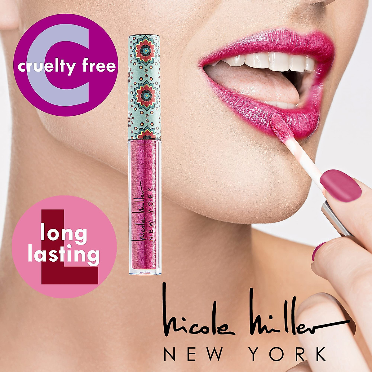 Nicole Miller Lip Gloss Collection Shimmery Glosses for Women and Girls Long Lasting Color Set with Rich Varied Colors, Pink Glossy, 10 Count (Pack of 1)