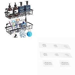 EXQLIFE YAWSOUP Shower Caddy Shelf with Hooks Storage Rack Organizer ，Can be wall-mounted without holes for Bathroom, Washroom, Restroom, Shower, Toilet, Kitchen