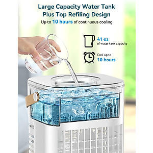 BALKO 4 IN 1 Personal Air Conditioner w/ 5400mAh Li-ion Battery, 2 Ice Packs, 7H Timer for Auto-Off & Remote, 7-LED Lights, 1200ML Tank Small Air Conditioner, Portable Evaporative Air Cooler for Room