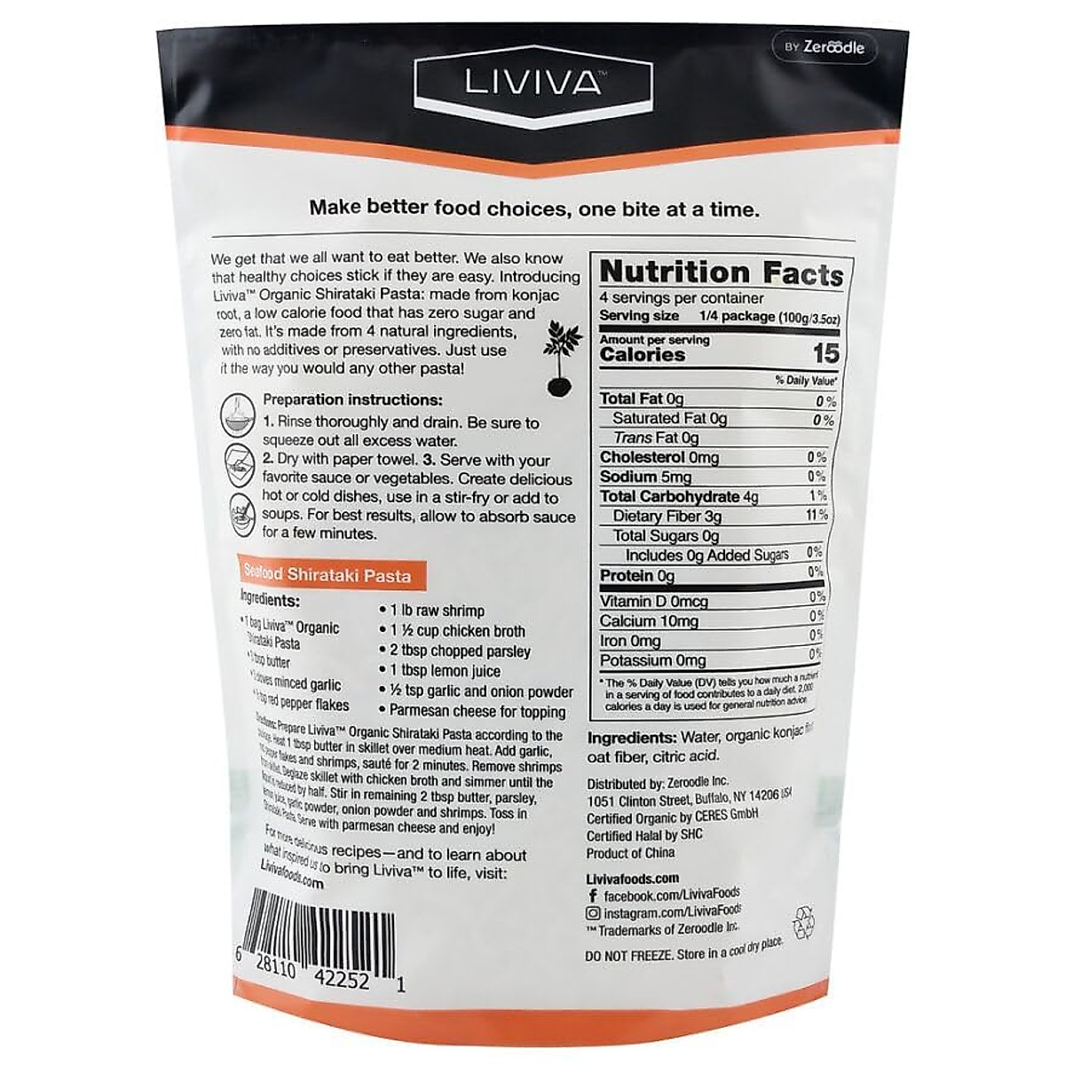 LIVIVA Organic Shirataki Spaghetti with Oat Fiber, Low-Calorie Pasta made from Konjac Root, Non-GMO, Gluten Free and Keto Certified, 14.11 Ounce (Pack of 3)