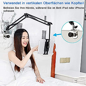 Tablet Stand for Bed, Adjustable and Foldable Tablet Stand Holder with 360 Degree Rotation for iPhone iPad Cellphone Tablet Kindle Fire, or Other 4.7-12.9 inch-Screen Devices (Black)(Extended Arm)