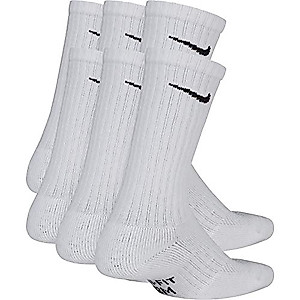 Nike Kids' Performance Cushioned Crew Training Socks (6 Pair), Girls & Boys' Socks with Cushioned Comfort & Dri-FIT Technology, White/Black, M