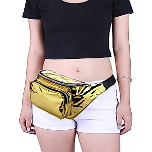 Shiny Neon Fanny Bag for Women Rave Festival Hologram Bum Travel Waist Pack (Gold)