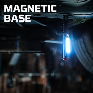 NEBO Big Larry Work Light, 600 Lumen Flashlight with COB Work Light, Pocket Clip Magnetic Base for Hands-Free Lighting, Portable COB LED Dimmable Flashlight, Hazard Light-Red