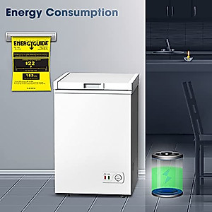 LifePlus Chest Freezer, Compact Deep Freezer 7 Adjustable Temperature with Removable Basket, Top Open Door Freezer Upright for Apartment Home (3.5 cu.ft.)