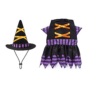 Yoption Dog Cat Witch Dress Costumes with Magic Hat, Pet Halloween Christmas Cosplay Hoodie Funny Outfits Clothes for Puppy Dogs (M)