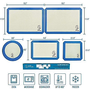 KPKitchen Silicone Baking Mats Set of 5 and Baking Sheet with Rack Set - 2 Half Sheets Mats + 1 Quarter Sheet Liner + 1 Round & 1 Square Cake Mat - Aluminum Pan + Stainless Steel Cooling Rack