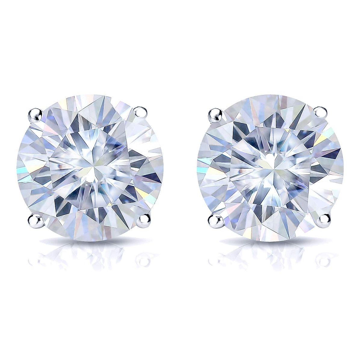 Diamond Wish - Platinum Round Moissanite Stud Earrings (1 1/2ct TGW, 6mm, G-H) 4-Prong Set, Push-Back