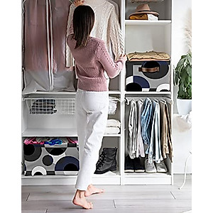 Storage Cubes Organizer with Handles, Modern Circles Storage Bins Fabric Collapsible Storage Baskets for Shelf Closet Nursery Cloth Organizers Box Blue and Gray Geometry 2pcs-15x11x9.5in