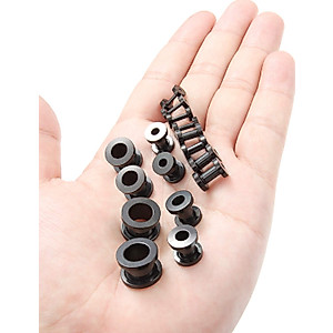 Prjndjw Screw Fit Ear Gauges Kit Surgical Steel Tunnel Expander Earrings Earlobe Plugs Stretching Body Piercing Jewelry Set for Women Men Black 14G-00G 8 Pairs