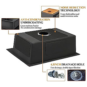 Black Kitchen Sink Stainless Steel 19.7 x 15.7 Inch Single Bowl Drop In Kitchen Sink With Gift: Stainless Steel Bottom Grid, Faucet Sprayer, Drain Strainer Set for Modern Kitchen Sink