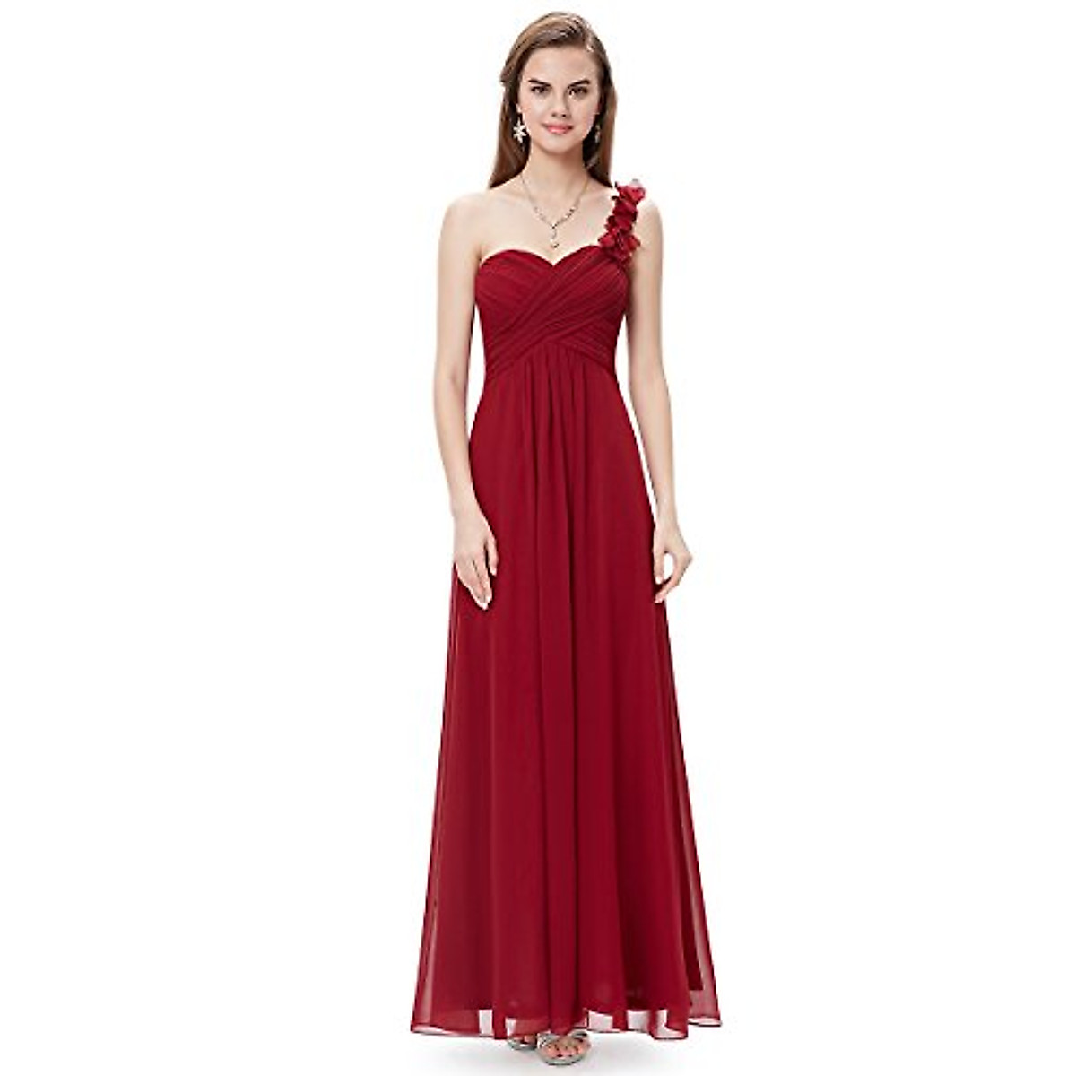 Ever-Pretty Womens Flower One Shoulder Long Bridesmaids Dress 4 US Burgundy