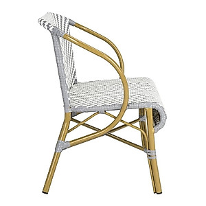 SAFAVIEH PAT4016A Outdoor Collection Dandra Navy and White Herringbone Rattan Settee