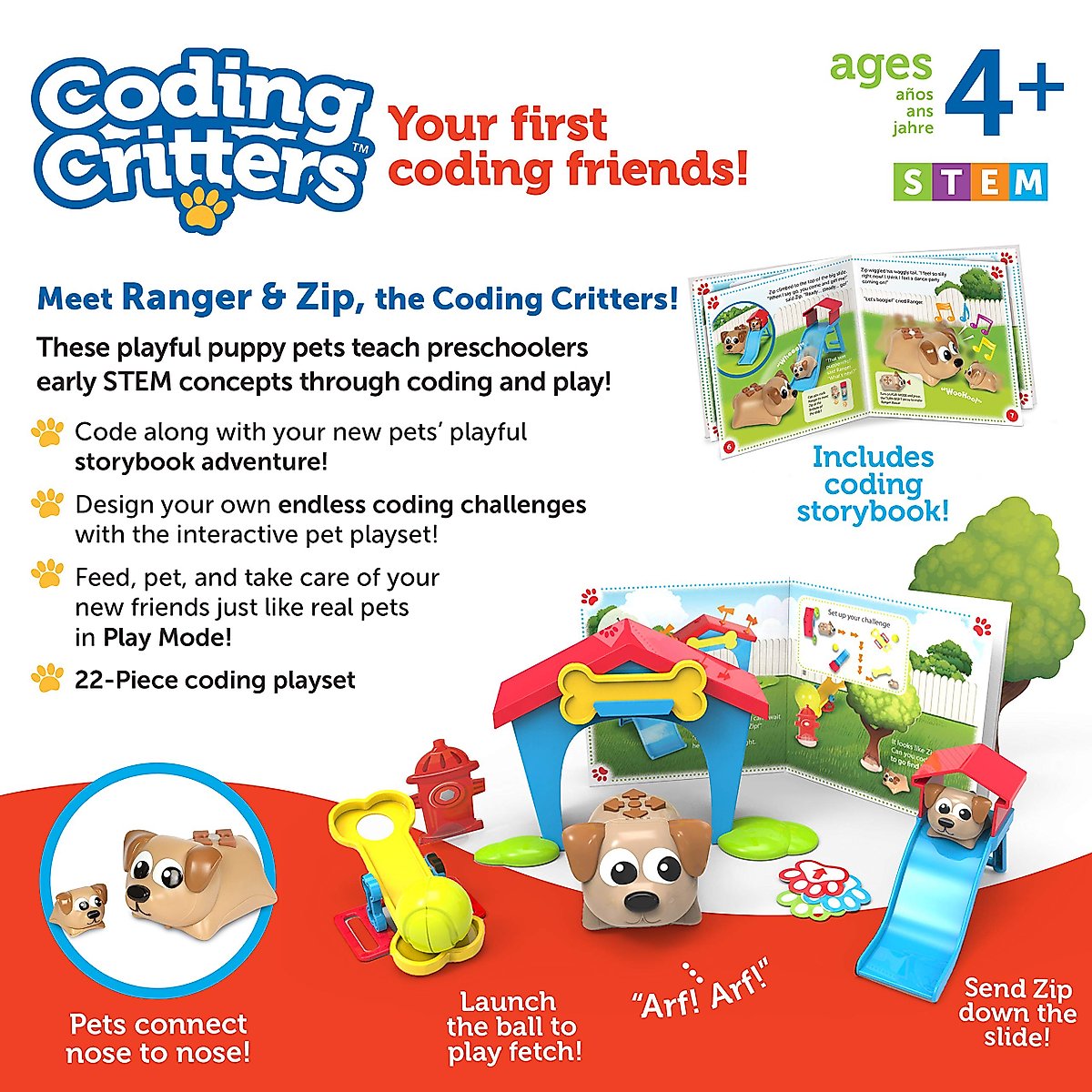 Learning Resources Coding Critters Ranger & Zip,22 Piece Set, Ages 4+, Screen-Free Early Coding Toy for Kids, Interactive STEM Coding Pet, Gifts for Boys and Girls