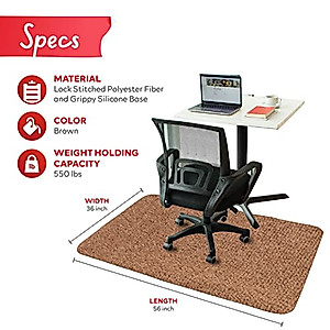 XFasten Chair Mat Office Protector for Hardwood Floors, Brown 56”x36”, 1/6” Thick Premium Low Pile Floor Protector Mat Desk Rug | Wood and Tile Protection Mat for Office Home Rolling Chair Rug