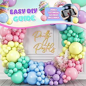 100pcs Pastel Balloon Garland Kit – Pastel Rainbow Balloon Arch – Small and Large Pastel Balloons for Pastel Birthday Decorations – Unicorn, Spring, Macaron, Easter, Donut & Ice Cream Party Balloons