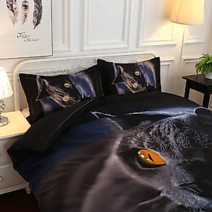 Heave 4Piece Dark Night Black Cat King Duvet Cover Set 3D Oil Animal Printed Bedding Queen Size Comforter Quilt Cover with 1 Flat Sheet and 2 Pillowcase