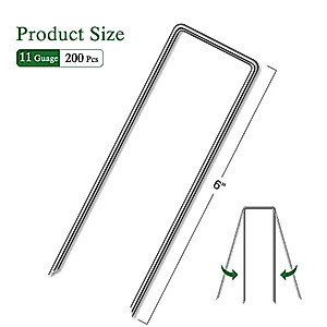 AGTEK 6 Inch Galvanized Landscape Staples 200 Pack 11 Gauge Widened Garden Stakes Heavy-Duty for Landscape Fabric