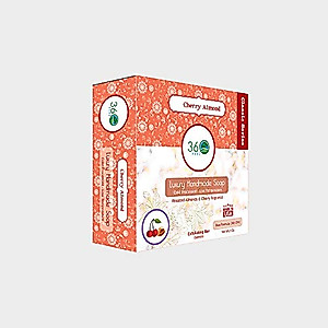 360Feel Cherry Almond Soap -5oz Castile Handmade Soap bar - Almonds Cherries, oatmeal as exfoliant - Pure Essential Oil Natural Soaps- Great as Anniversary Wedding Gifts Christmas stocking stuffer