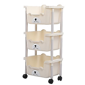 Mobile Utility Cart with Caster Wheels, Rolling Cart Detachable Utility Storage Cart Heavy Duty Storage Basket Organizer Shelves, Easy Assemble for Office, Bathroom, Kitchen (3