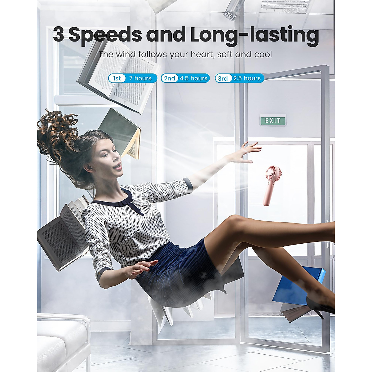 Gaiatop Mini Portable Fan, Dual Motors Powerful Handheld Fan, Cute Design 3 Speed Personal Small Desk Fan with Base, Lightweight Makeup USB Rechargeable Fan for Stylish Girl Women Men Indoor Outdoor