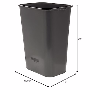 HUBERT Trash Can 41 qt Grey Plastic - 15 1/4"L x 11"W x 20"H
