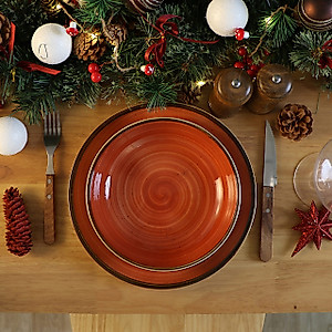 ONEMORE 30 oz Pasta Bowls and 8.5 inch Salad Plates Bundle - Microwave, Oven and Dishwasher Safe - Red