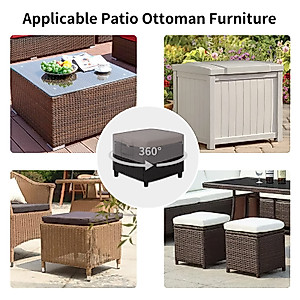 Easy-Going Outdoor Ottoman Cover, Waterproof Patio Ottoman Cover, Heavy Duty Outdoor Furniture Cover with Padded Handles (2 Pack-25"x25"x17", Gray/Black)