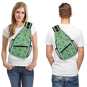 GeMeFv St Patrick's Day Sling Backpack Chest Bag Crossbody Shoulder Bag, Gym Cycling Travel Hiking Daypack for Women Men(Shamrock Plaid)