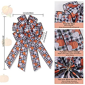RECUTMS Fall Wreath Bow Halloween Thanksgiving Wreath Bows Holiday Bows for Wreaths Orange Burlap Bow Home Garden Decoration