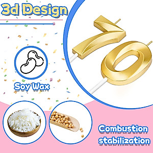 70th Birthday Candles for Cake,Gold Number Candles for Happy Birthday Cake Toppers,Birthday Decorations for Women Men Party Anniversary Wedding