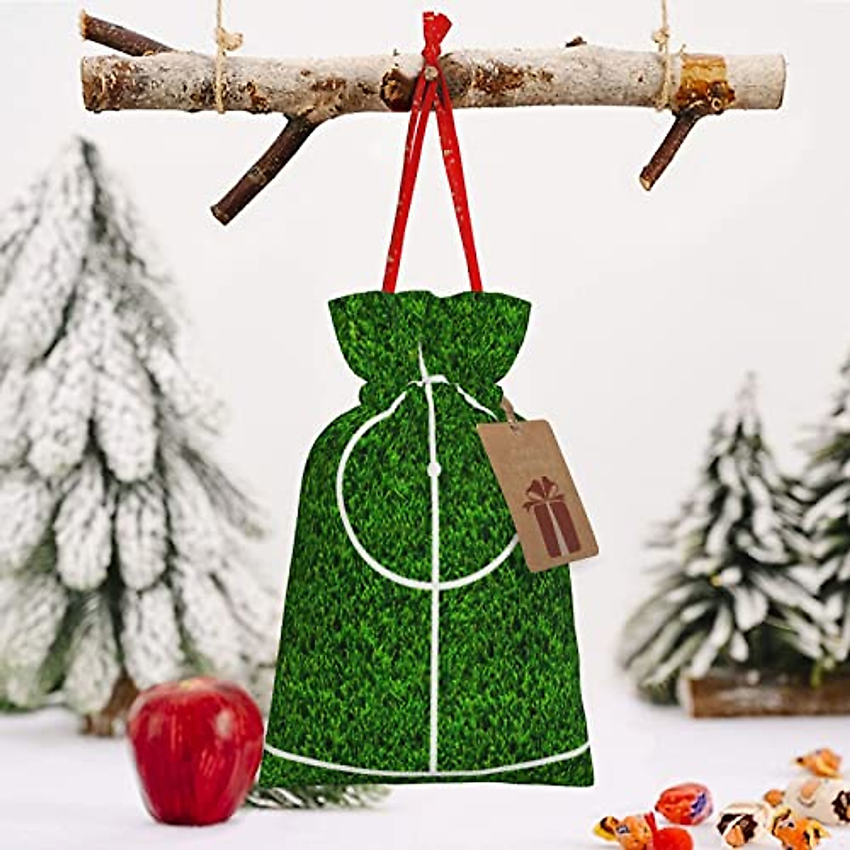 Drawstrings Christmas Gift Bags Football-Field-3d-Soccer Presents Wrapping Bags Xmas Gift Wrapping Sacks Pouches Medium