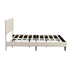 Jintop King Size Platform Bed Frame with Fabric Upholstered Headboard and Wooden Slats,No Box Spring Needed,Easy Assembly, Bedroom Furniture for Teens & Adults,Dark Beige