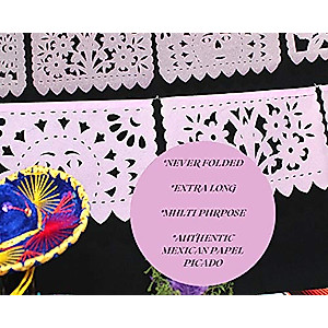 Mexican Banner Flags Light Pink Papel Picado Over 60 feet Long, Pastel Pink Tissue Paper Garland Decorations for All Occasions, Weddings, Quinceaneras, Birthdays, Fiesta Party Supplies WS2000