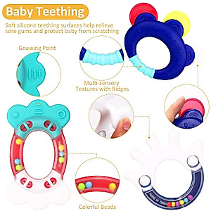 WISHTIME Baby Rattle Teether Baby Toys - 10pcs Shaker, Grab, Shaking Bell Rattle Set Infant Newborn Toys with Storage Box Gift for Babies 0 3 6 9 12 Months