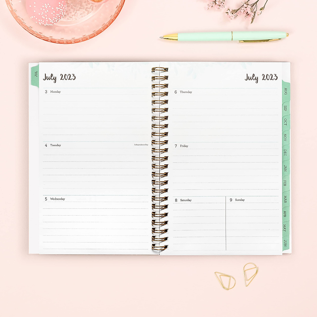 Blue Sky 2023-2024 Academic Year Weekly and Monthly Planner, 5" x 8", Frosted Flexible Cover, Wirebound, Laurel (144724)
