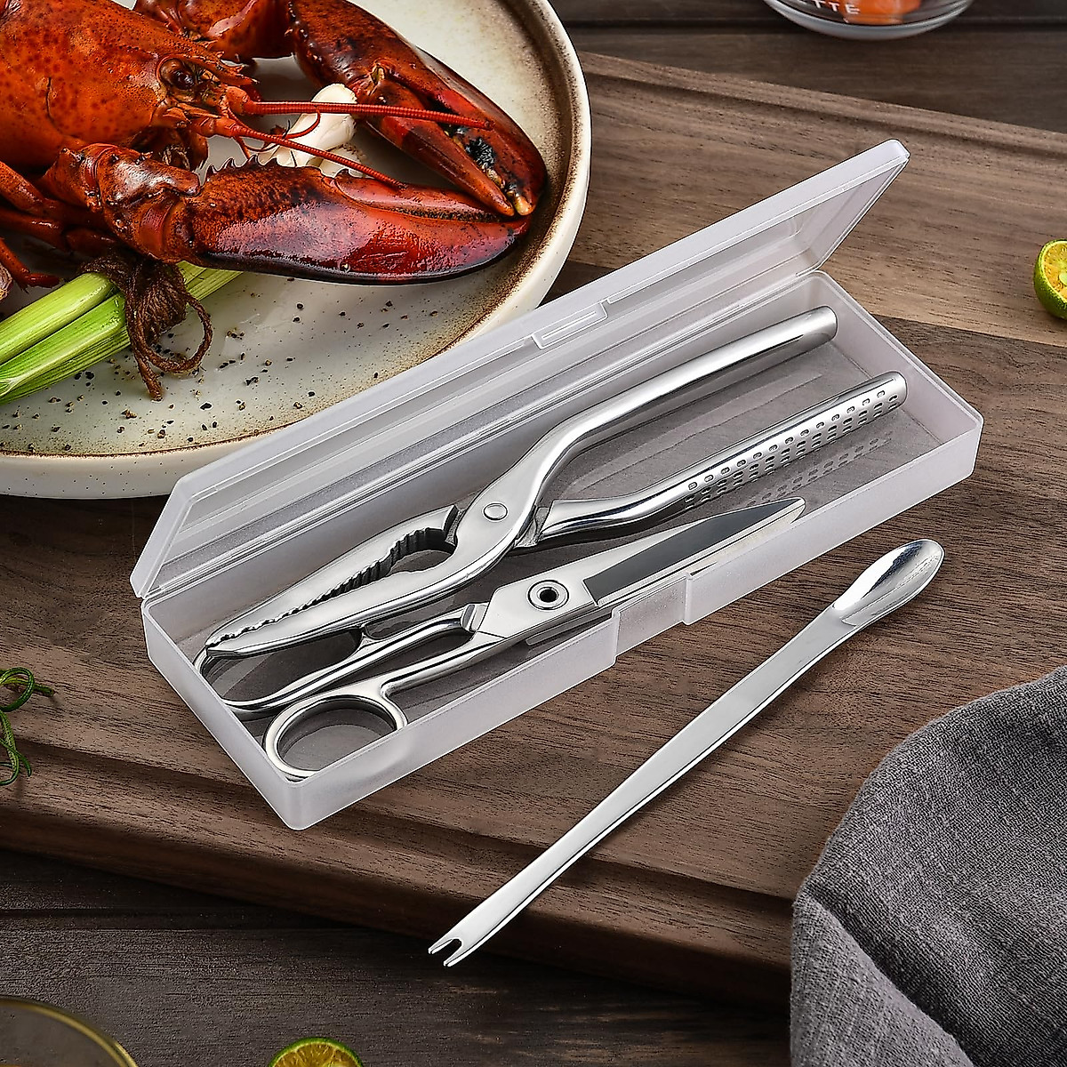 Crab Leg Crackers and Tools Set - Lobster Cracker, Scissors, Picker/Fork for Seafood Boil and Nut Opener - Full Stainless Steel