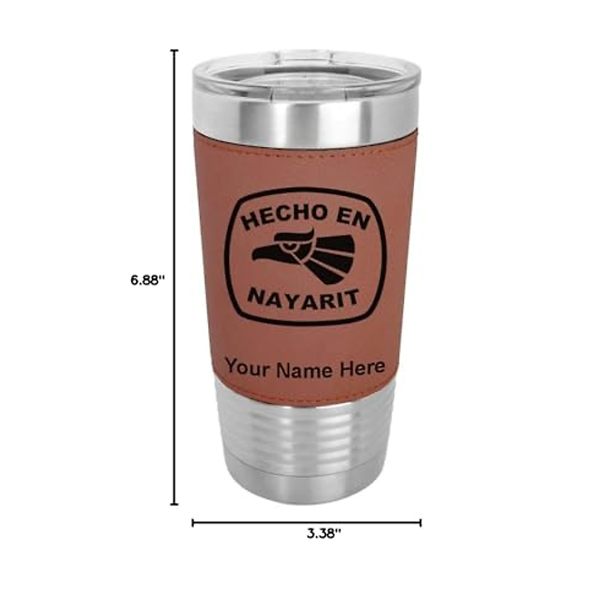 LaserGram 20oz Vacuum Insulated Tumbler Mug, Hecho en Nayarit, Personalized Engraving Included (Faux Leather, Dark Brown)
